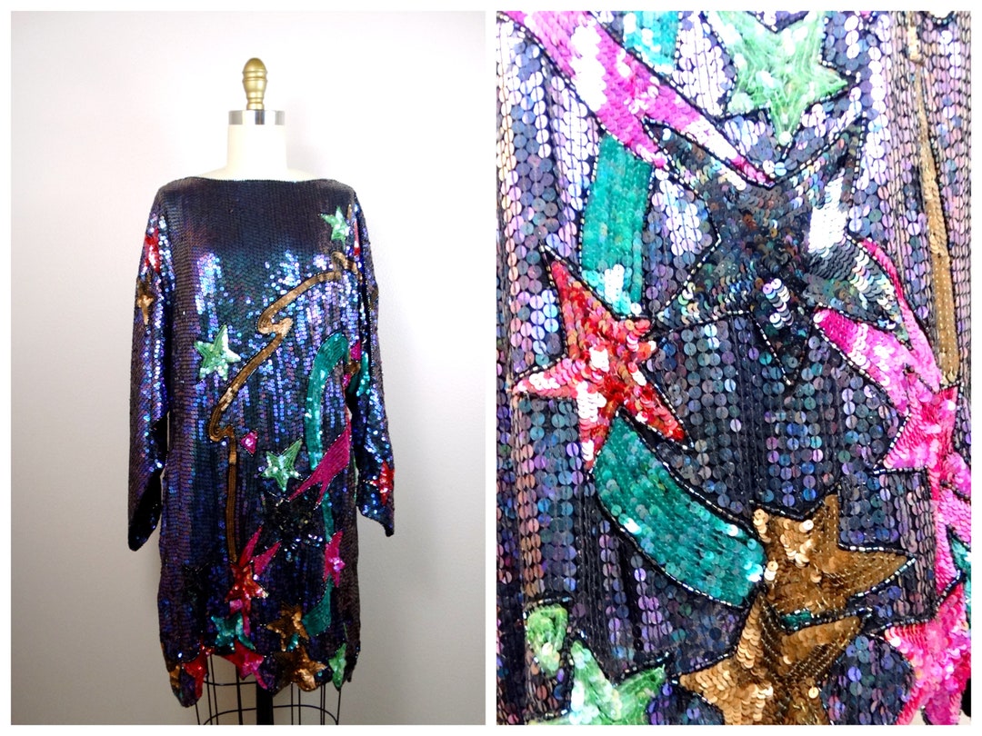 Abstract Star Sequin Mini Dress // Stars in Orbit Beaded Sequined Party ...