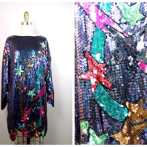 Abstract Star Sequin Mini Dress // Stars in Orbit Beaded Sequined Party ...
