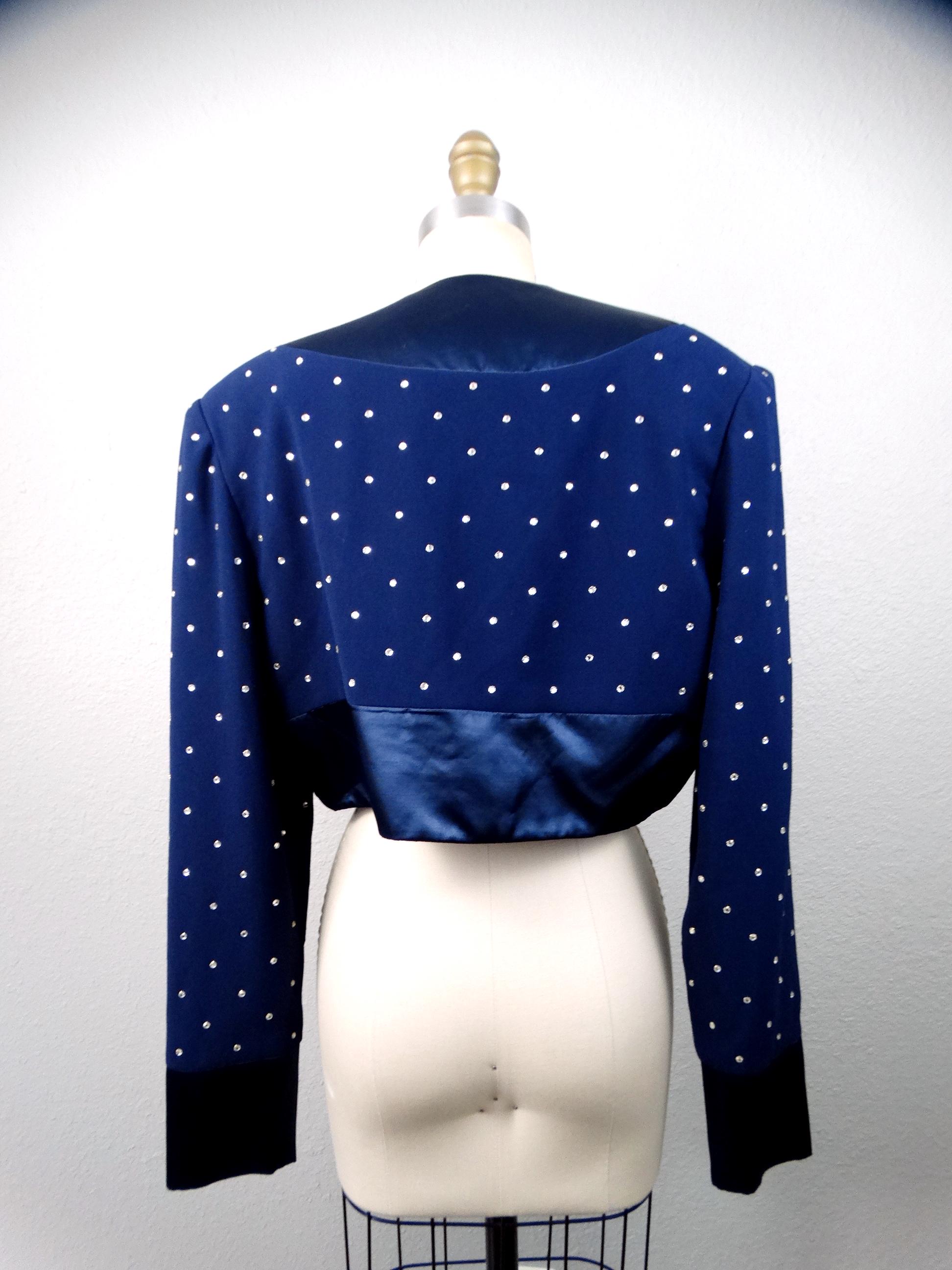 80s 90s Rhinestone Embellished Navy Bolero / Crystal Encrusted Dark ...