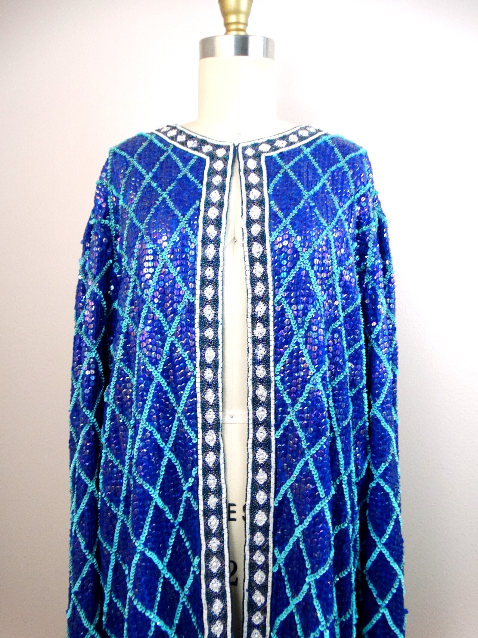 Plus Size Diamond Sequin Beaded Neon Blue Jacket 1x - Etsy