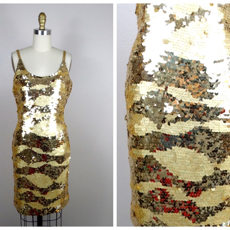 Gold Sequin Dress - Etsy