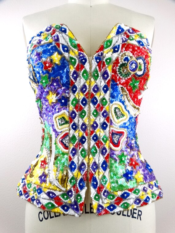 Whimsical Beaded Sequin Bustier // Colorful Beaded Se… - Gem