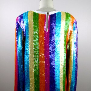 Rainbow Stripe Sequined Blouse / Bright & Colorful Sequin Embellished ...