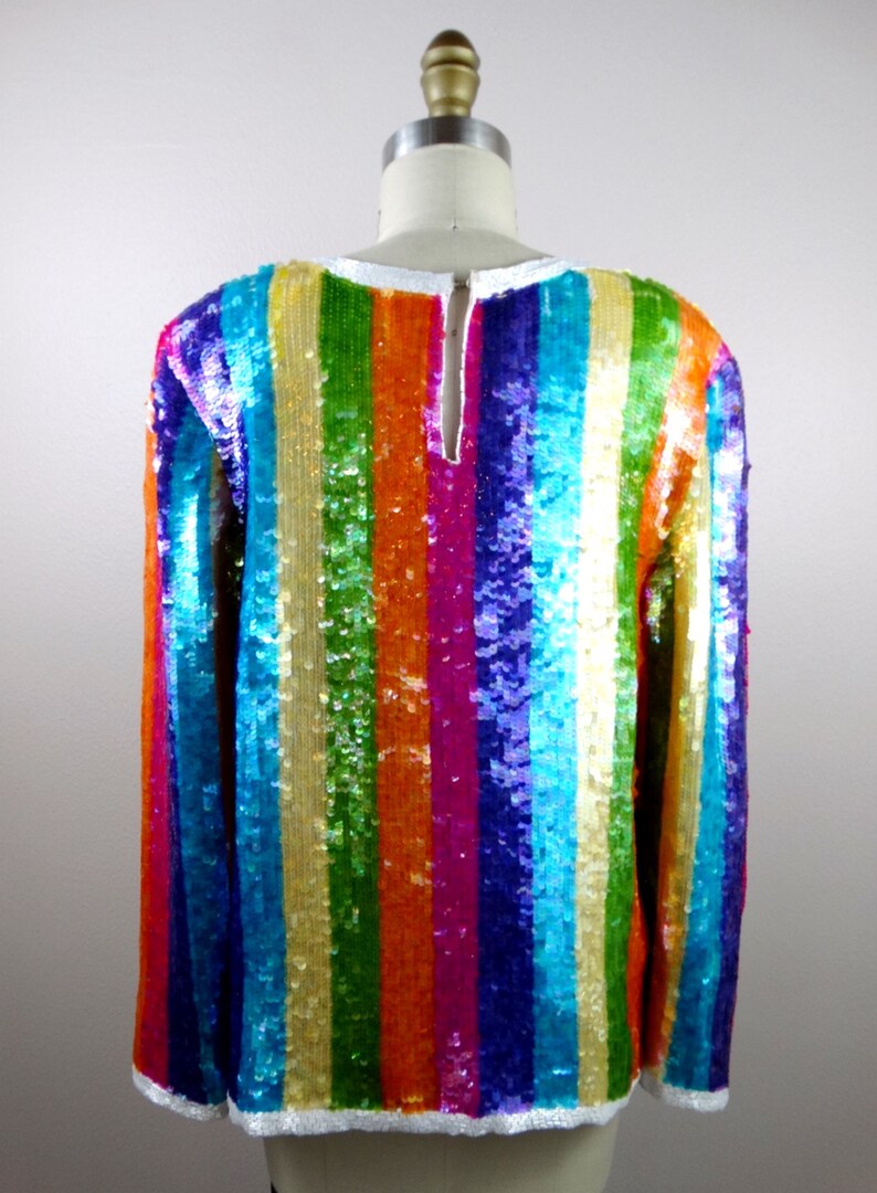 Rainbow Stripe Sequined Blouse / Bright & Colorful Sequin - Etsy