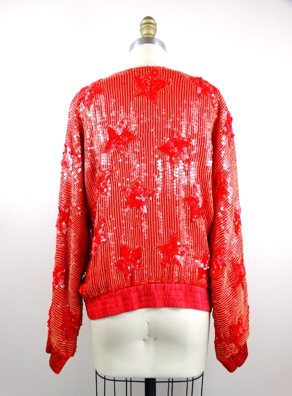 Star GLAM Sequin Bomber Jacket // Bright Red Sequined… - Gem