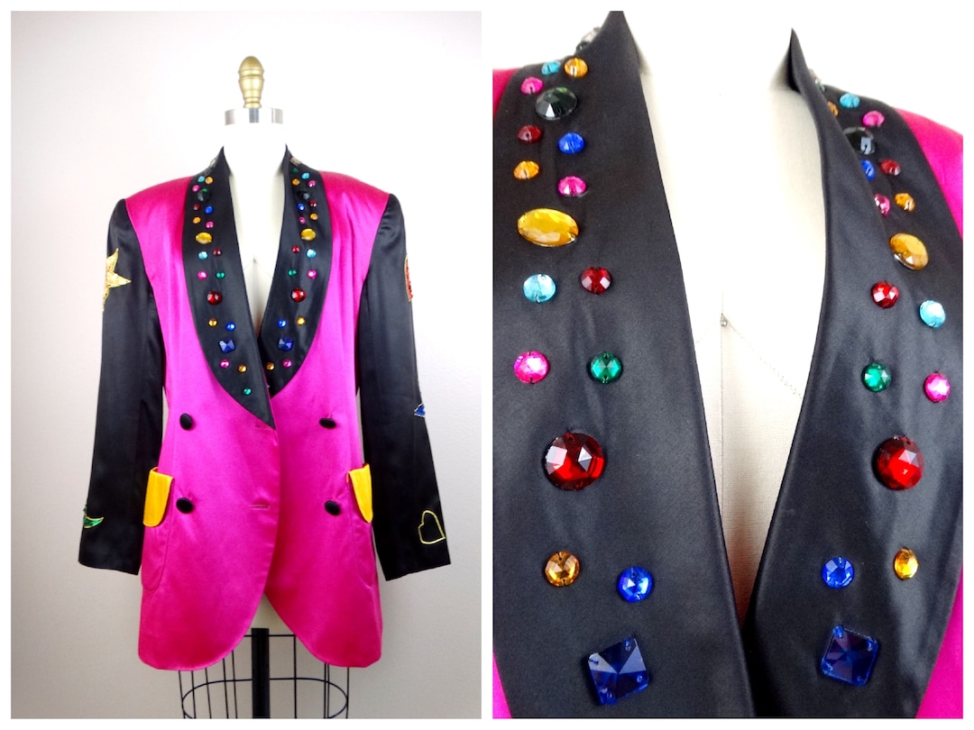 Jewel Beaded Sequined Hearts Blazer // Artsy Deco Heart Moon & Stars ...