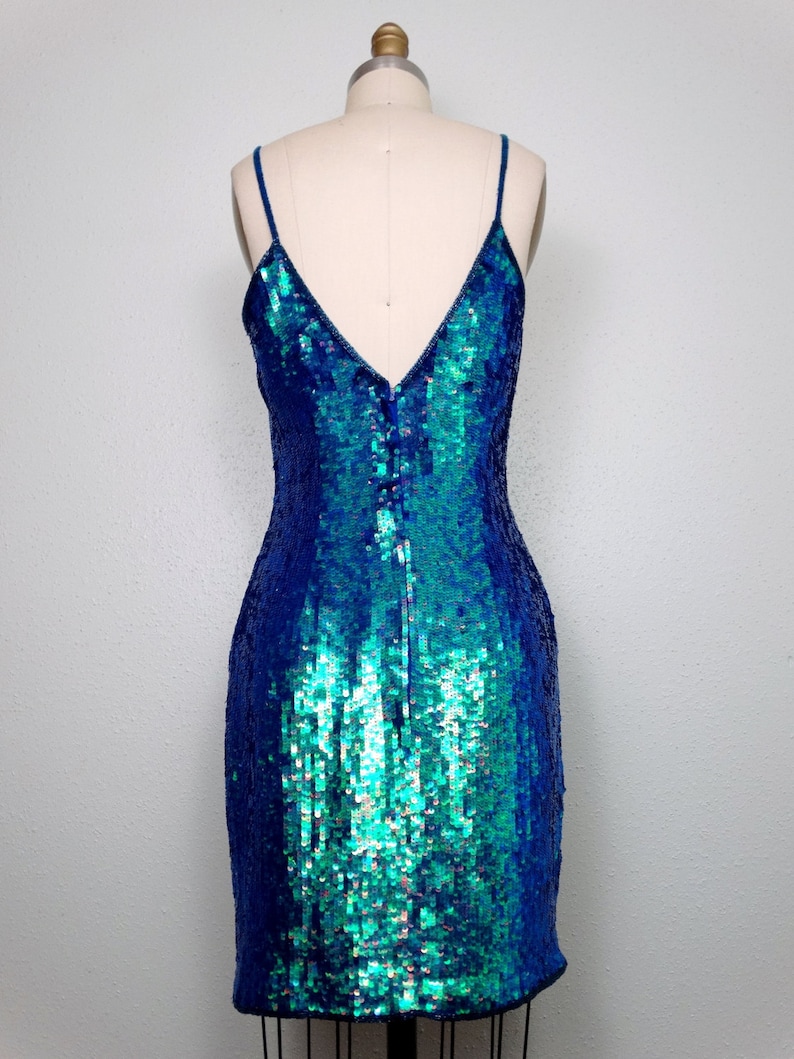 90s Color Changing Sequin Dress // Iridescent Mermaid Blue | Etsy