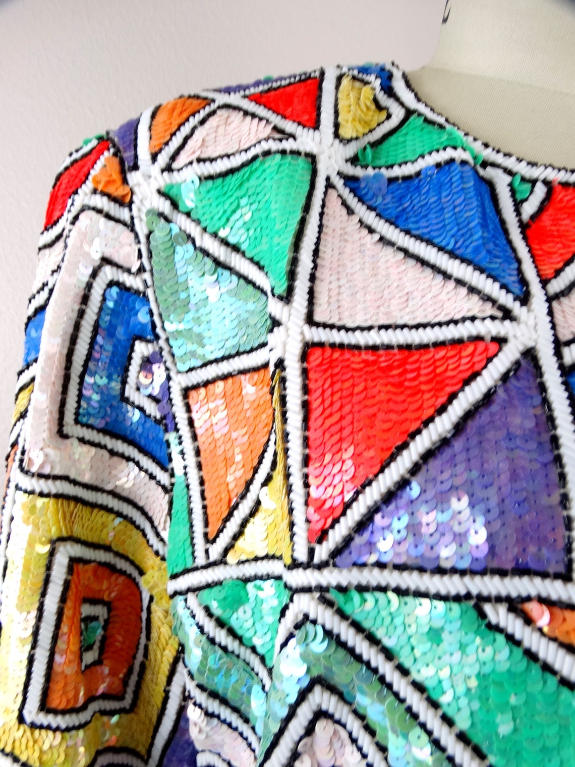 NEON Glam Sequined Beaded Jacket / Bright Color Block Novelty - Etsy