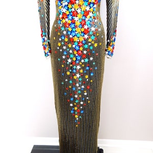 RARE Cascading Star Jewel Embellished Gown / Bejeweled Sequin Gown ...