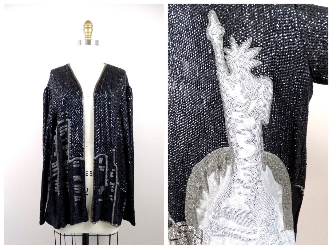 Statue of Liberty Beaded Cardigan / City Scene Novelty Open Top / New ...