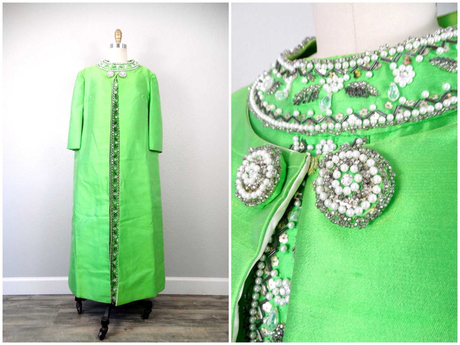 50s 60s Lime Evening Dress & Coat / 1950’s 1960's MCM Vintage Couture ...
