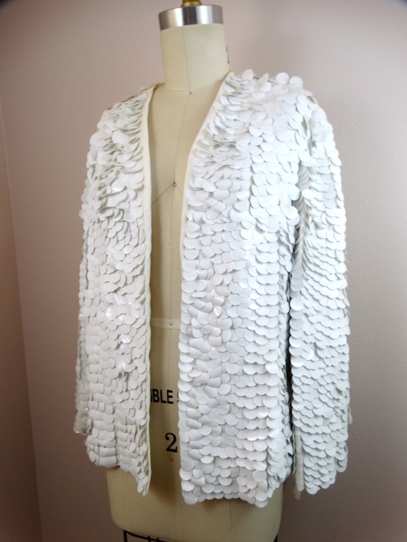 70s White Paillette Vintage Open Top / 1970's Couture… - Gem