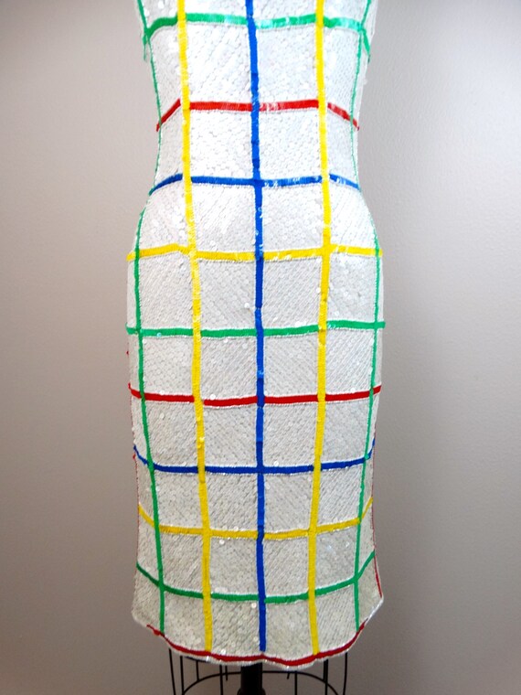 XS/S Retro Sequin Dress • Bright White Sequined Dress… - Gem