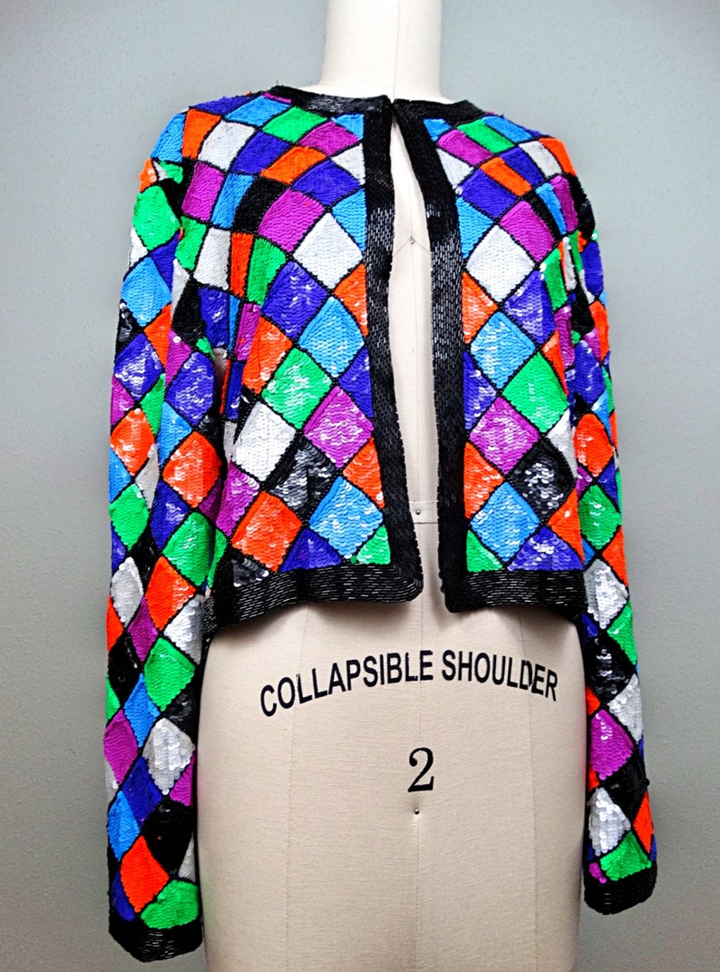 Color POP Sequin Checker Bolero // Neon Colorblock Sequin - Etsy