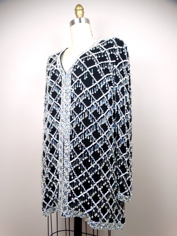 HEAVY Teardrop Fringe Beaded Jacket / Clear Bead Embe… - Gem