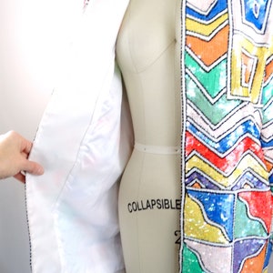 NEON Glam Sequined Beaded Jacket / Bright Color Block Novelty Sequin ...