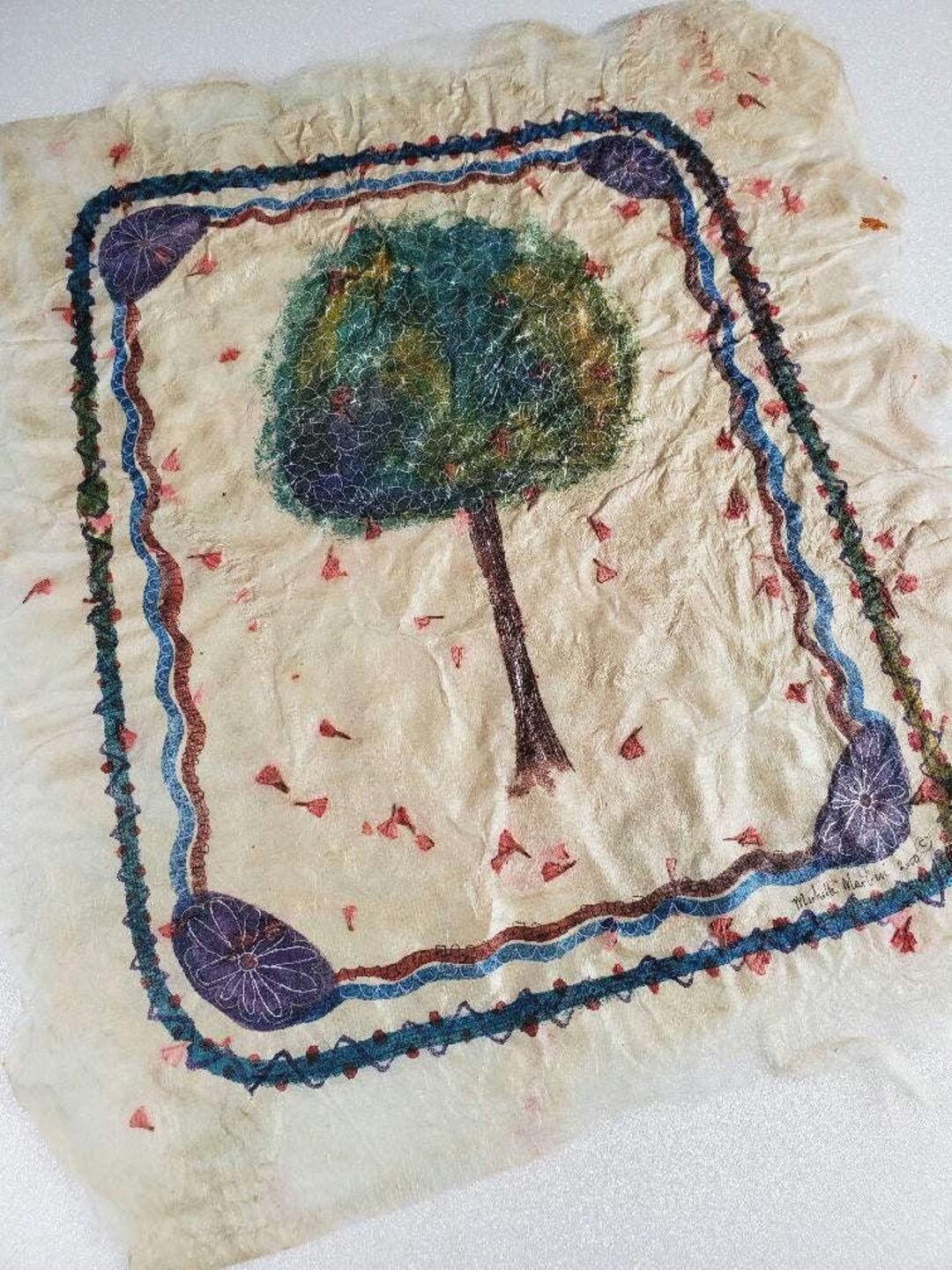 Tree Textile Wall Art Handmade Silk Paper Hand-painted Textile Art - Etsy