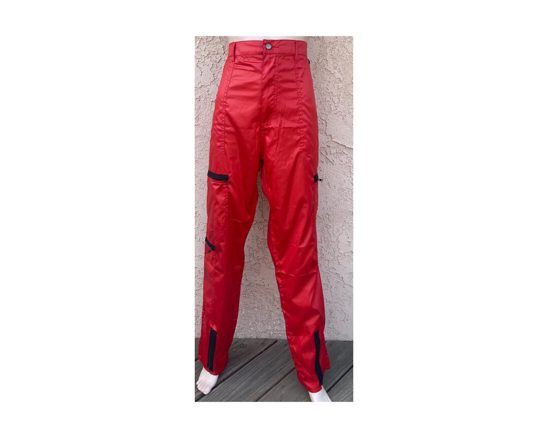 Vintage 1990's Red Ripstop Nylon Black Zipper Trim Breakdance Pants ...