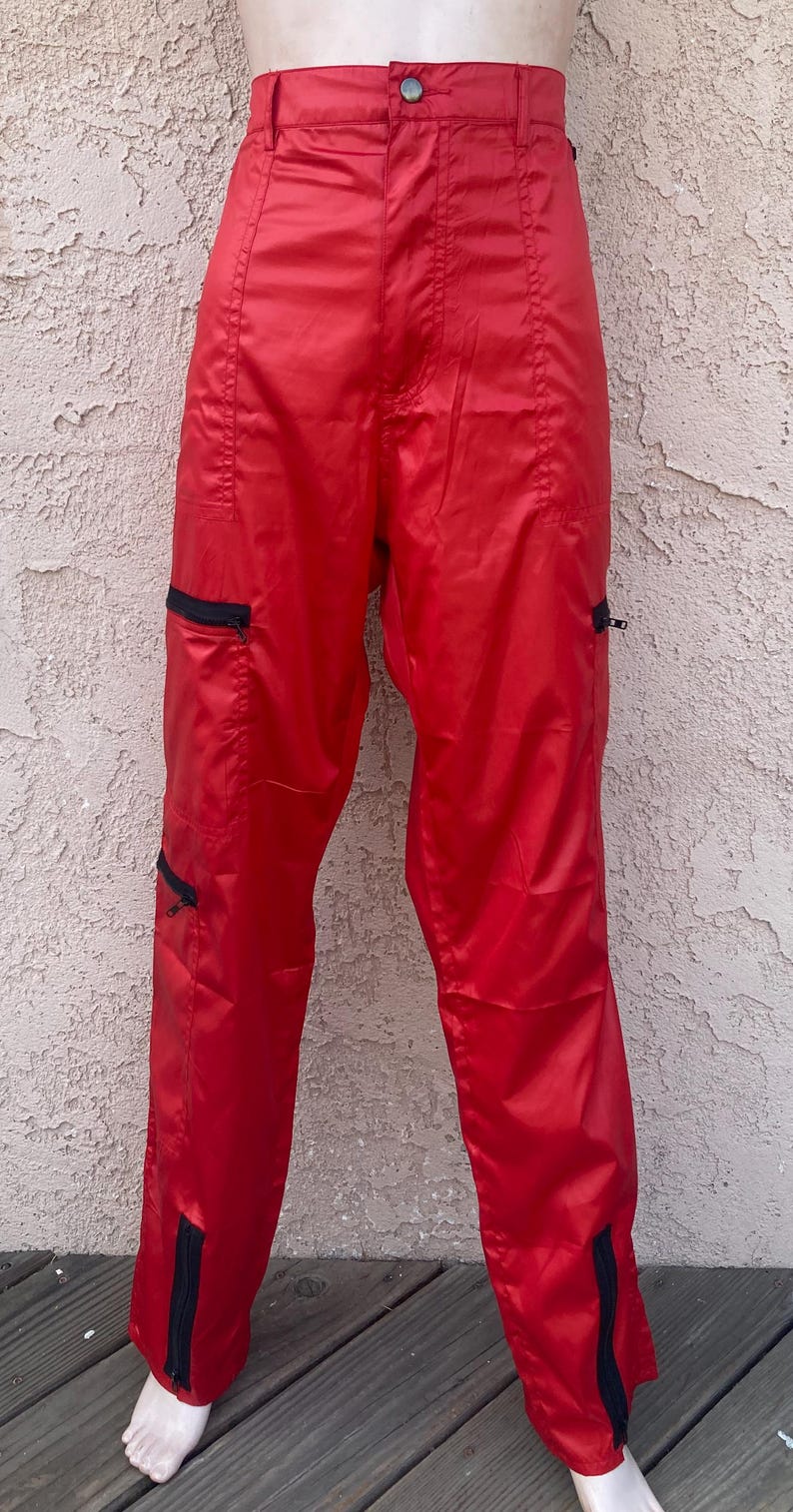 Vintage 1990's Red Ripstop Nylon Black Zipper Trim Breakdance Pants ...