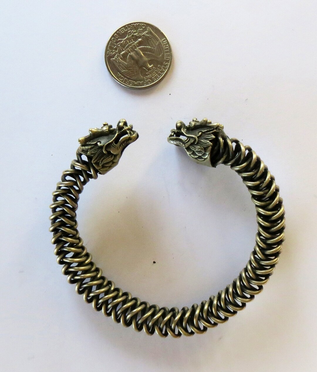 Antique Chinese Asian Dragon Spring Coil Coin Silver Bangle Cuff ...