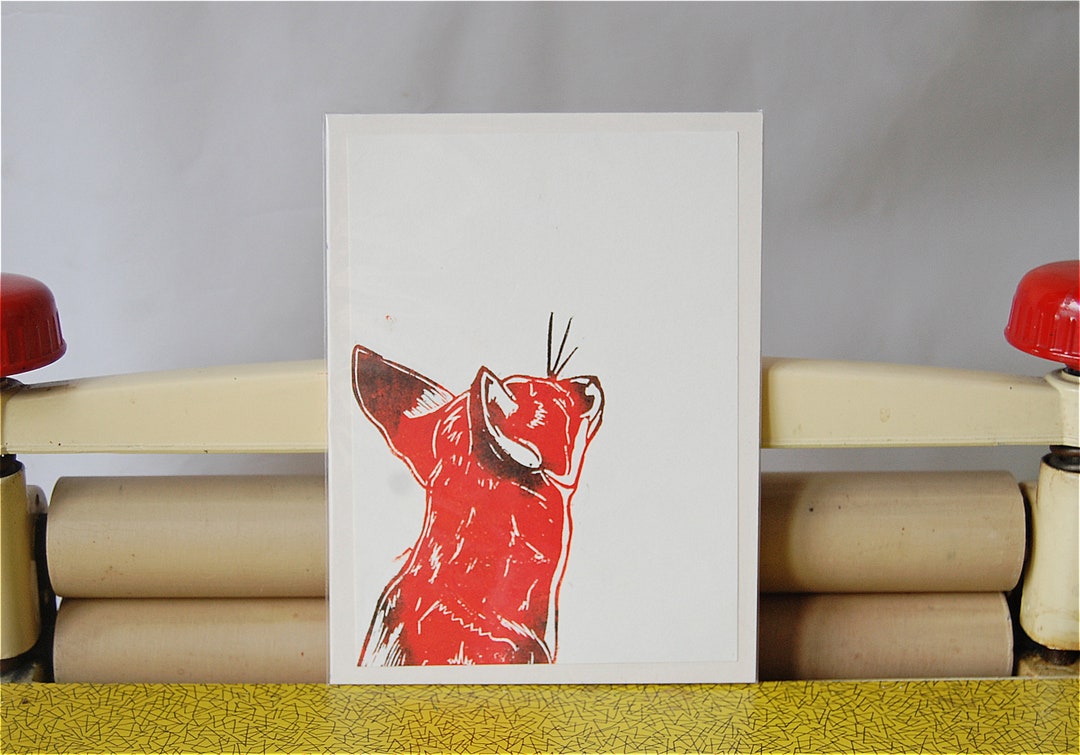 Lino Cut Little Fox Animal Wildlife Linocut Woodland Nursery Print ...