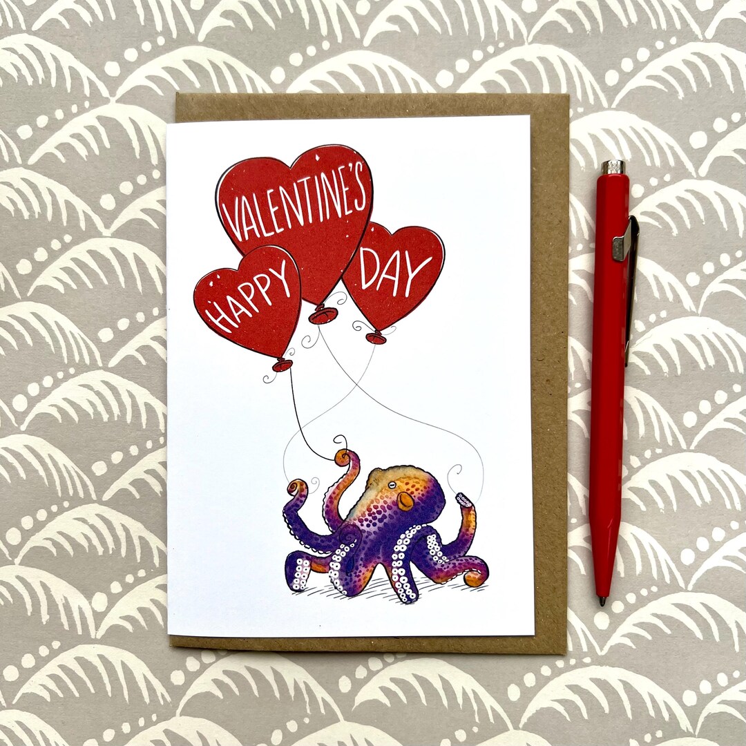 Octopus Happy Valentine’s Day Card - Etsy