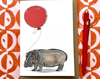 Hippo Birthday Card Hippo Greeting Card Hippo Birthday Hippo Lover Gift ...