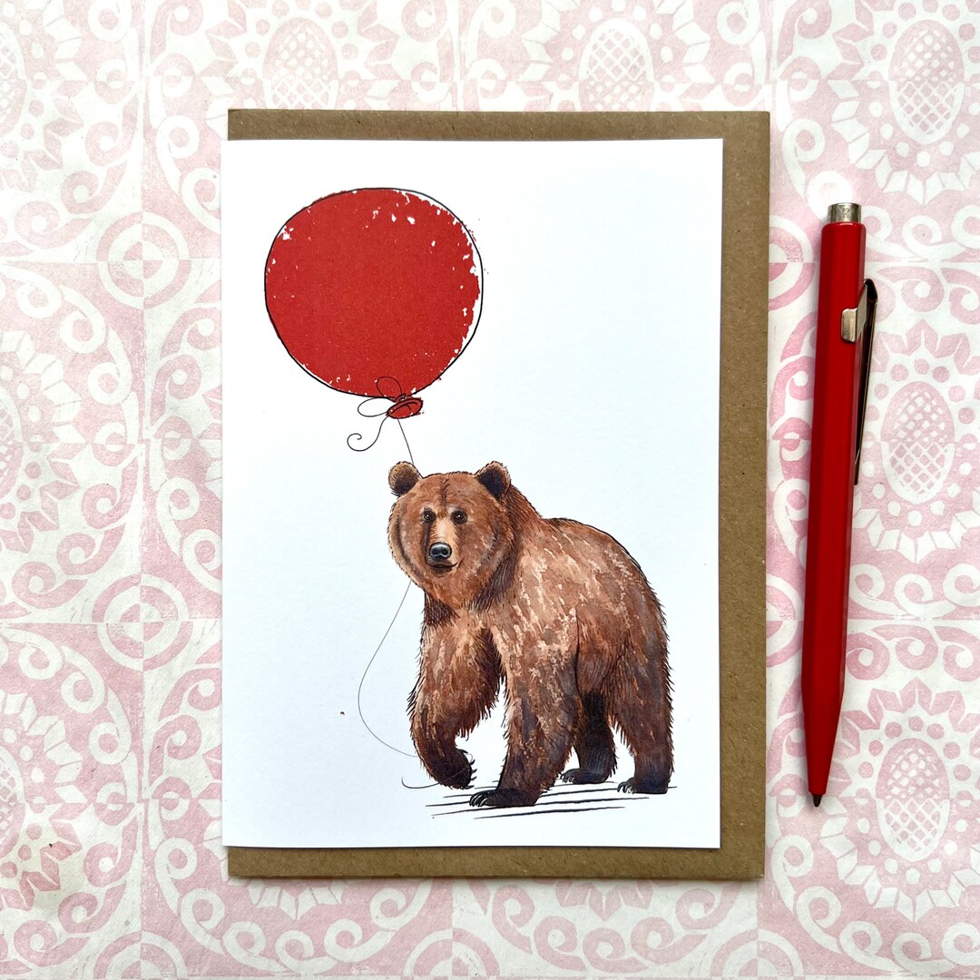 Bear Birthday Greetings Card for Animal Lover, Grizzly Brown Bear Card ...