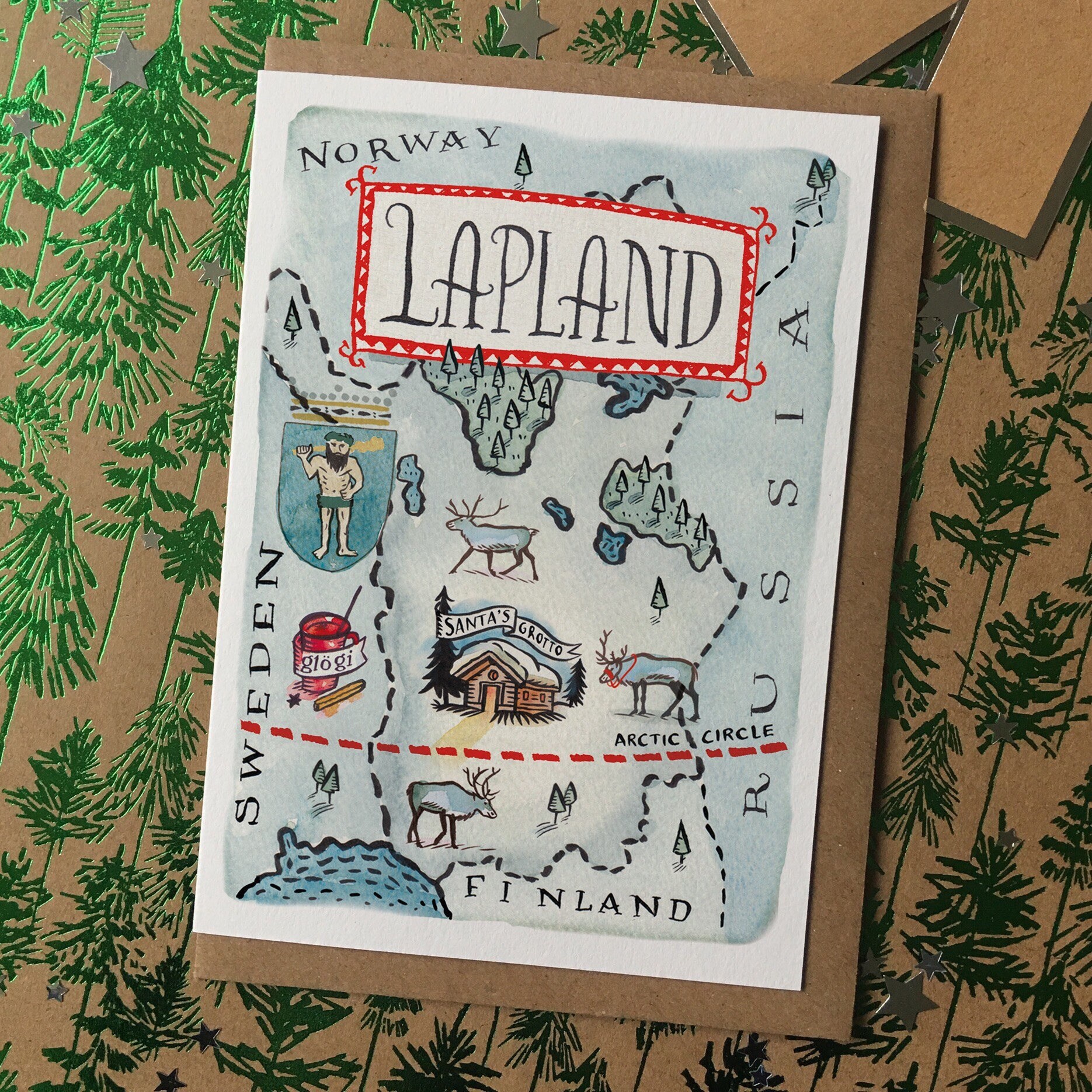 Map of Lapland Christmas Cards - Etsy