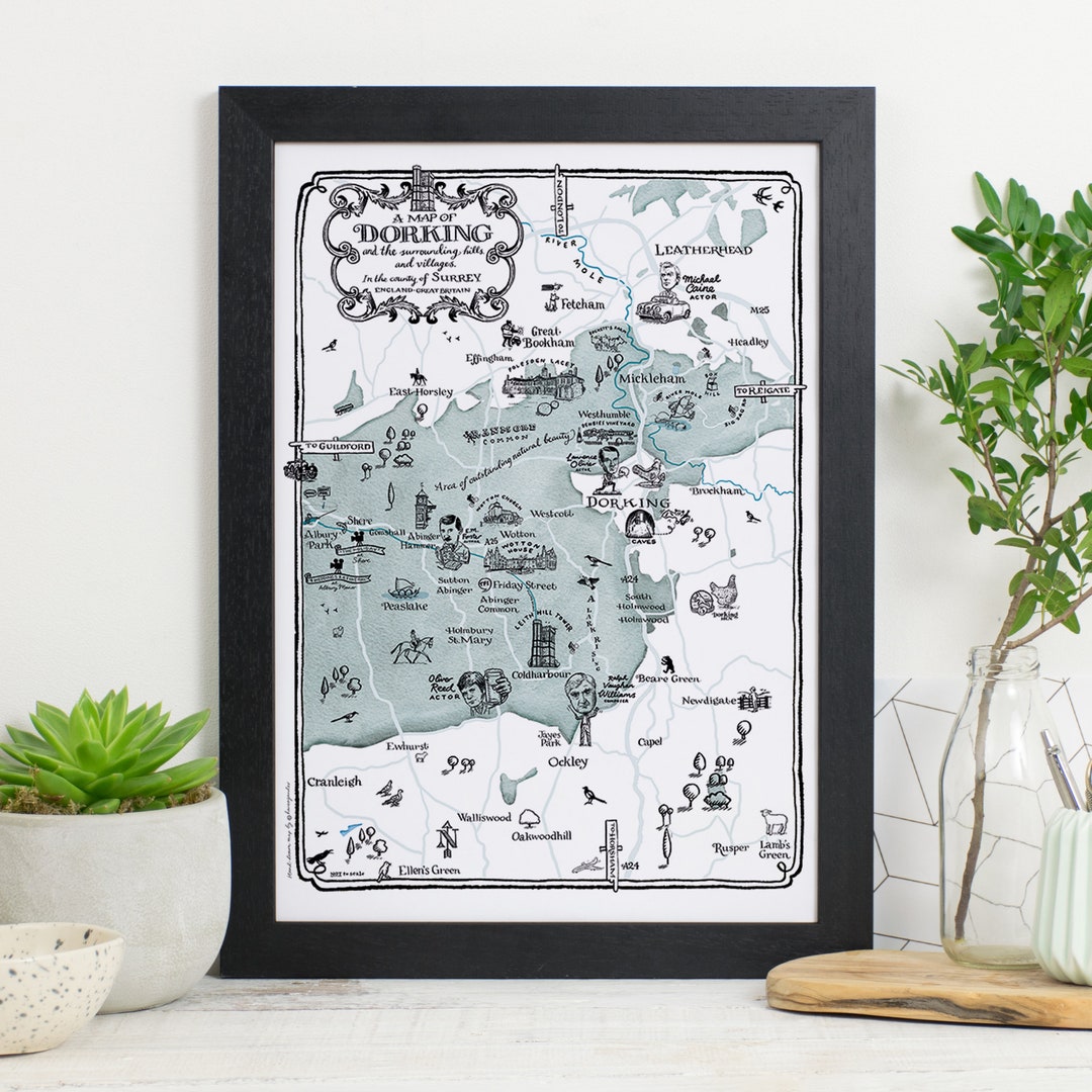 Hand-drawn Dorking Map Print: Surrey Landmarks, Illustrated Art - Etsy