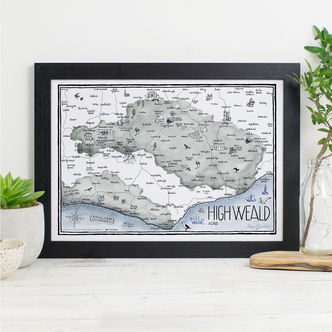 Map of the High Weald of Kent Print, Kent Map, East Sussex Map - Etsy