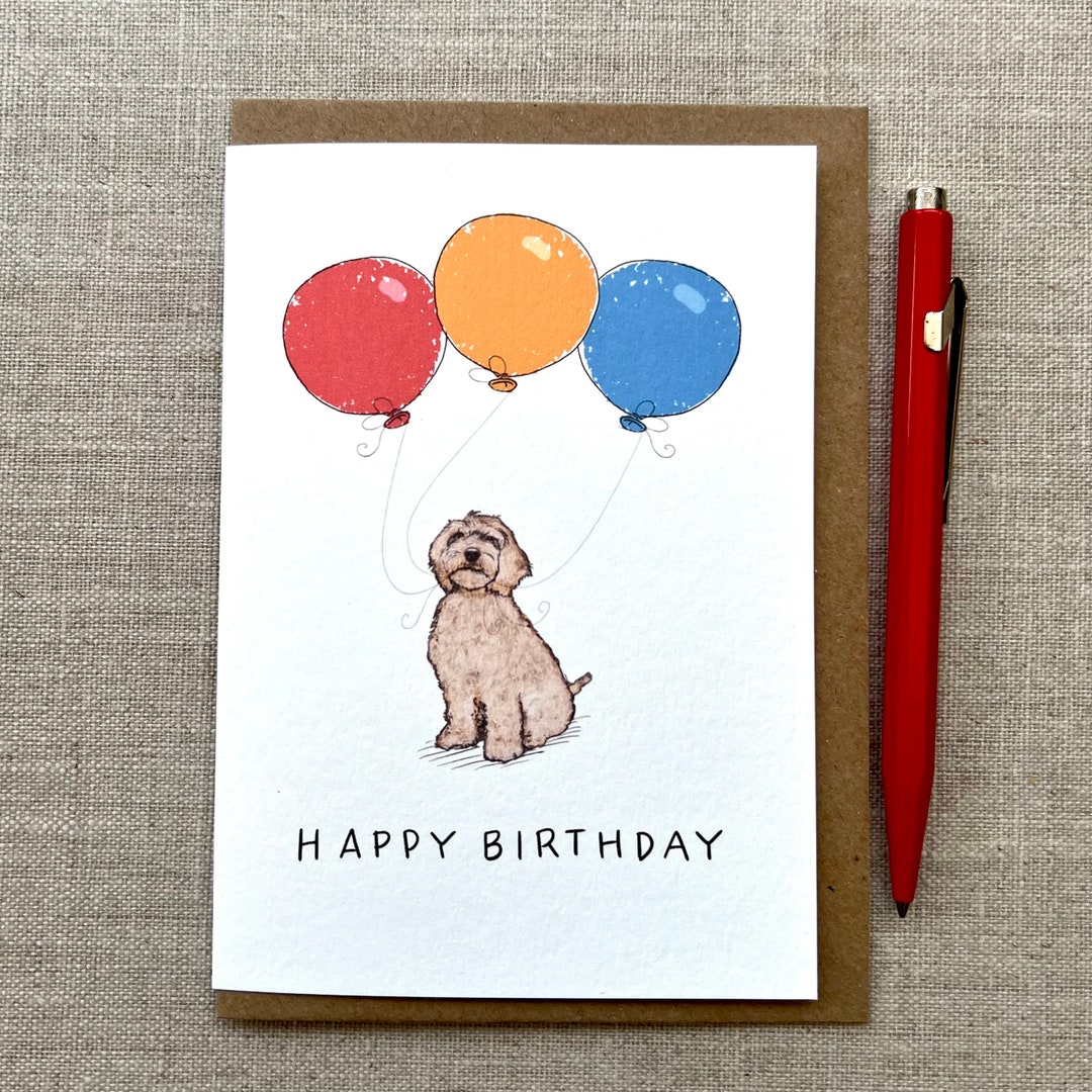 Cockapoo Birthday Greetings Card for Dog Lover 3 Balloons, Cockapoo ...