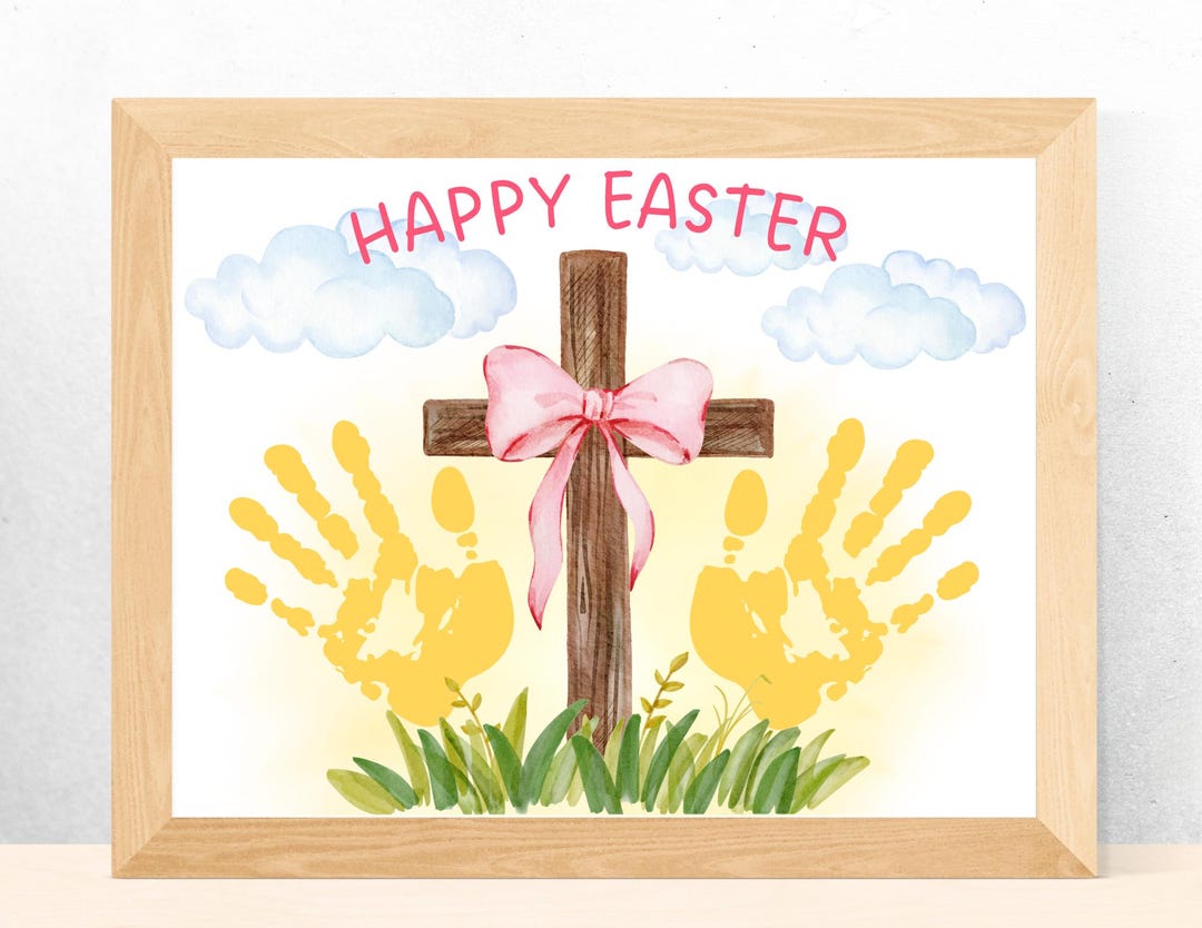 Easter Handprint Art Craft Project for Kids Cross With Bow Christian ...