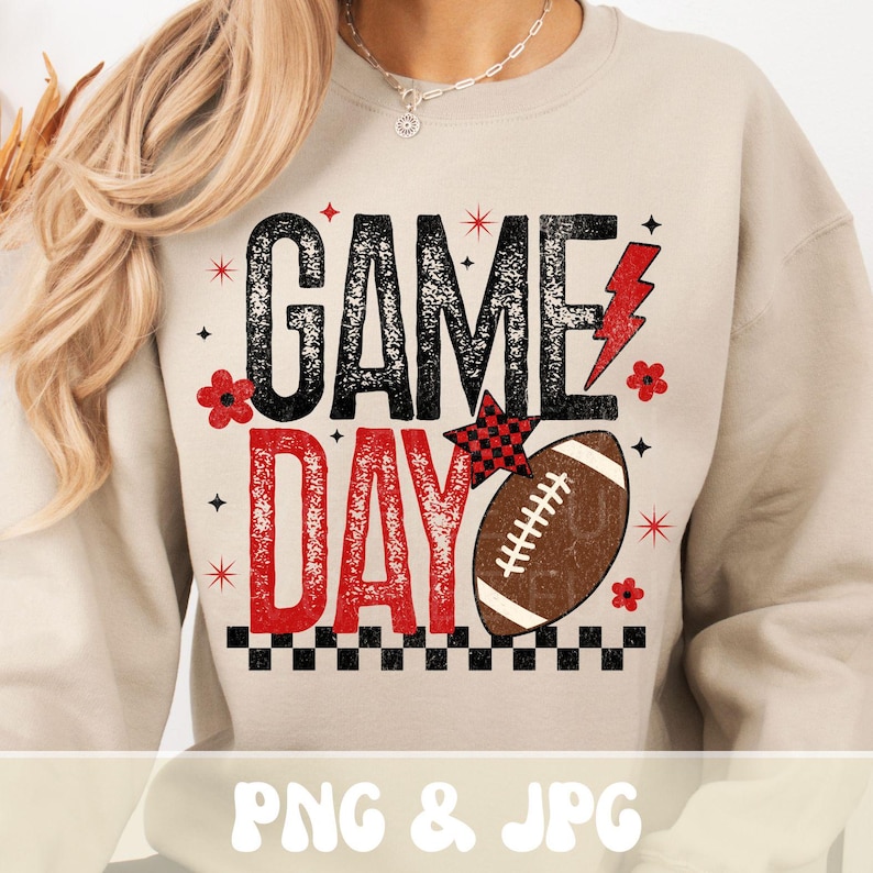 Retro Game Day PNG, Football Season PNG, Red & Black PNG, Custom School ...