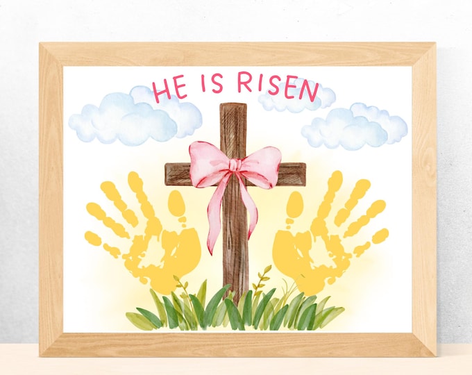PRINTABLE Easter Handprint Art Craft for Kids, He is Risen Keepsake Art ...
