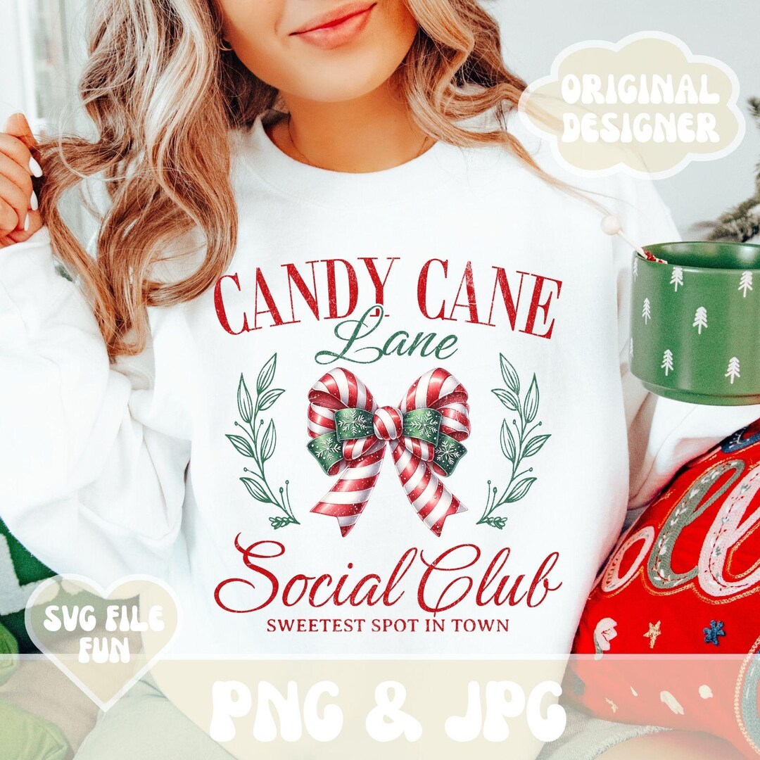 Candy Cane Bow Png, Social Club Png, Christmas Club Png, Tis the Season ...