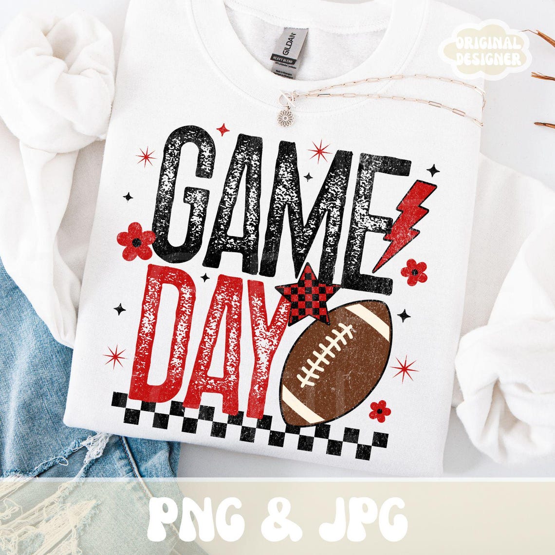 Retro Game Day PNG, Football Season PNG, Red & Black PNG, Custom School ...