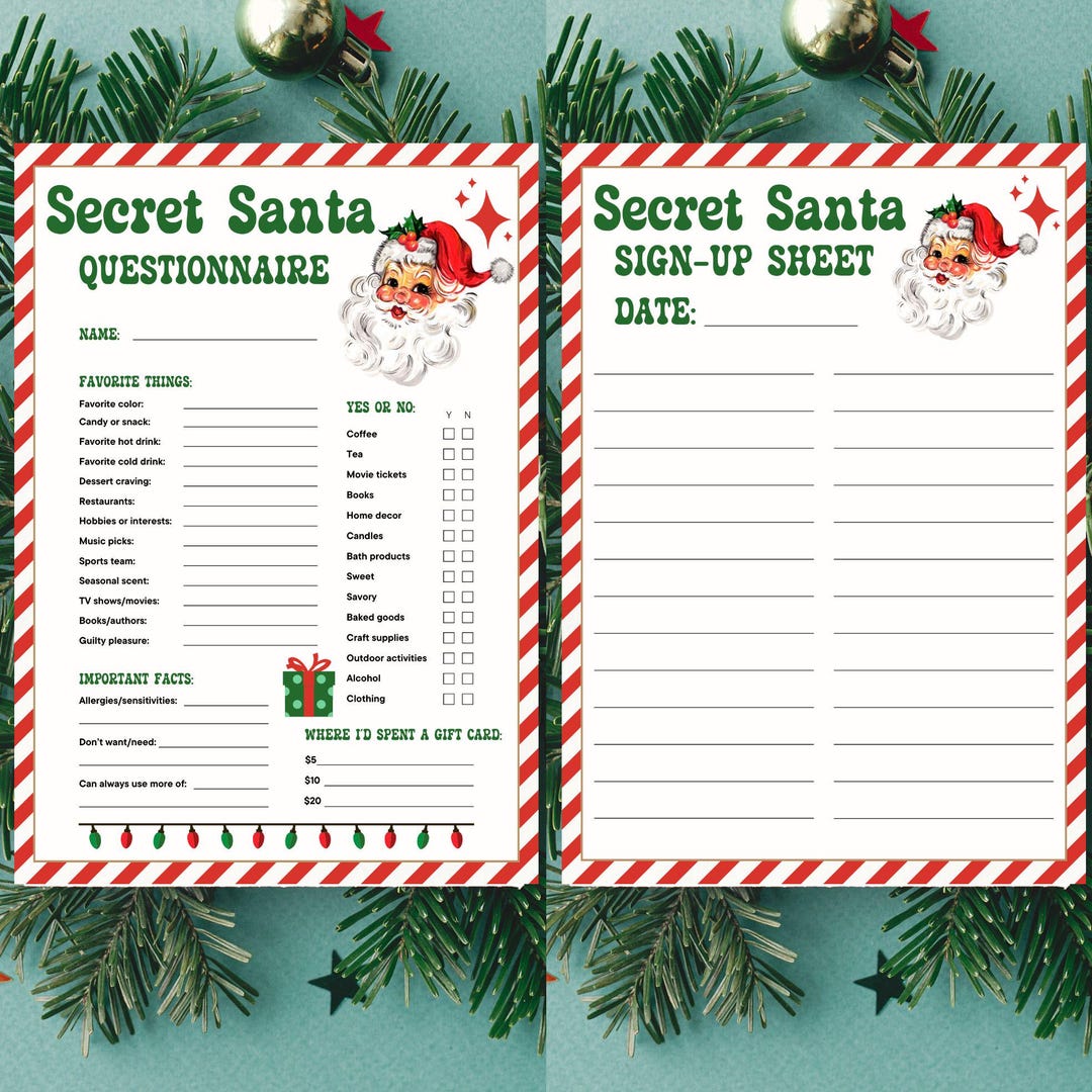 Secret Santa Form Png Secret Santa Sign up Sheet Questionnaire PDF PNG ...