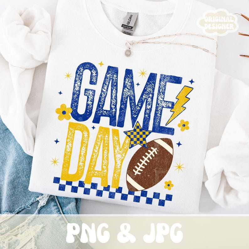 Retro Game Day PNG, Football Season PNG, Blue & Gold Yellow PNG, Custom ...