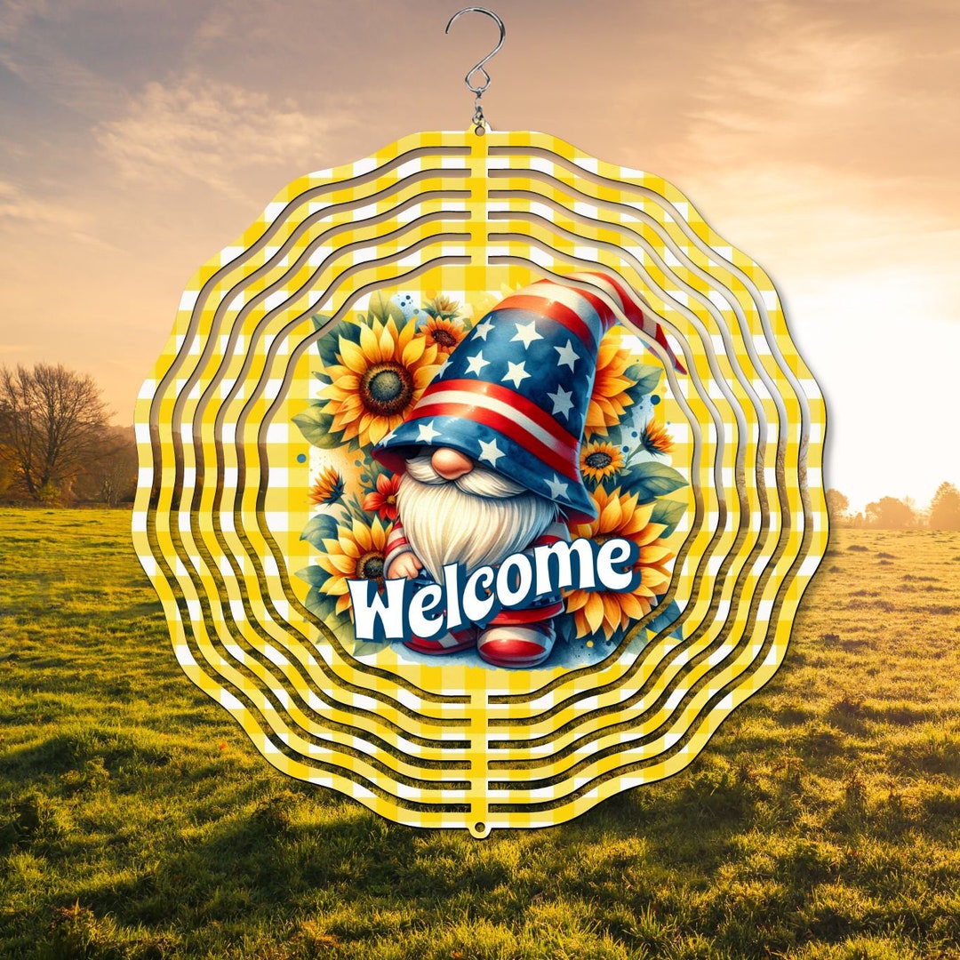 Welcome Wind Spinner Designs, Gnome Wind Spinner PNG, Patriotic Flag ...