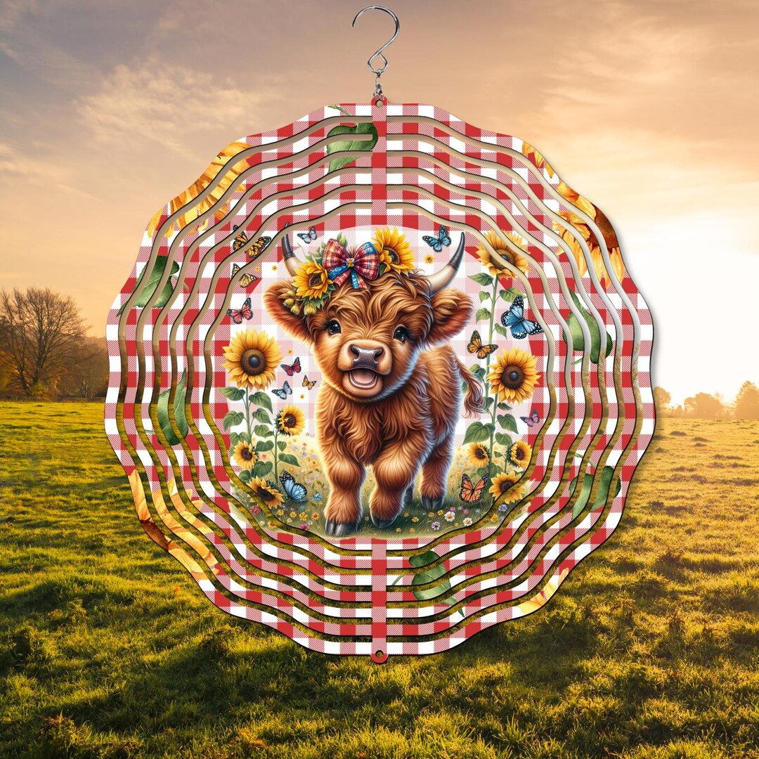 10 Inch Highland Cow Wind Spinner Design, Wind Spinner PNG, Wind ...