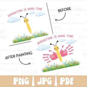 Easter Handprint Art Printable Flowers Pink Butterfly Craft Project for ...
