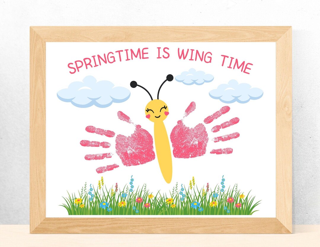 Easter Handprint Art Printable Flowers Pink Butterfly Craft Project for ...