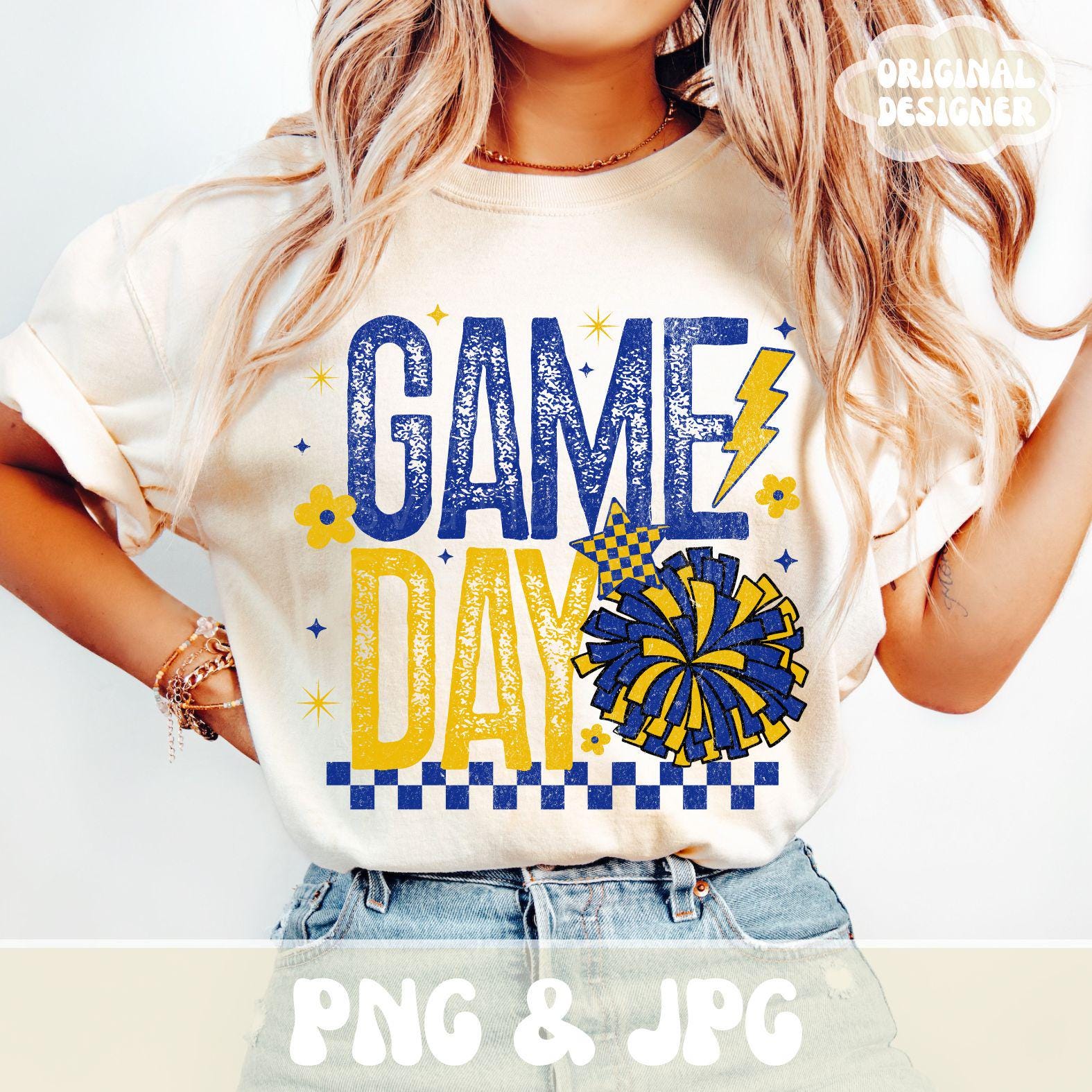 Game Day Cheer PNG, Retro Football Season PNG, Blue & Gold Yellow ...