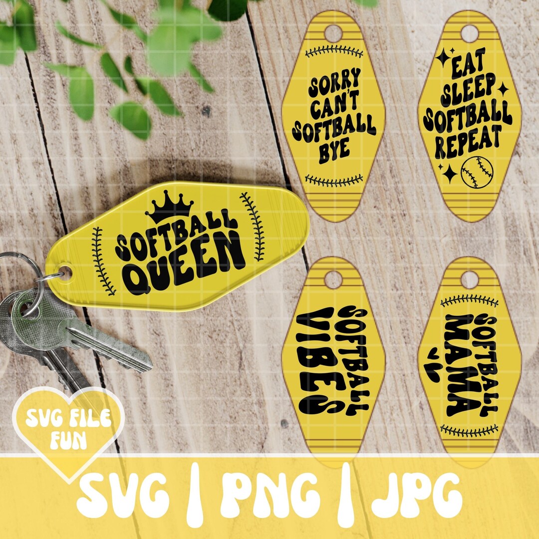 Softball Key Chain SVG Bundle, Softball Mom SVG, Hotel Key SVG, Retro ...