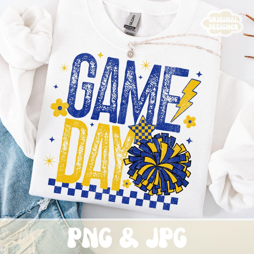 Game Day Cheer PNG, Retro Football Season PNG, Blue & Gold Yellow ...