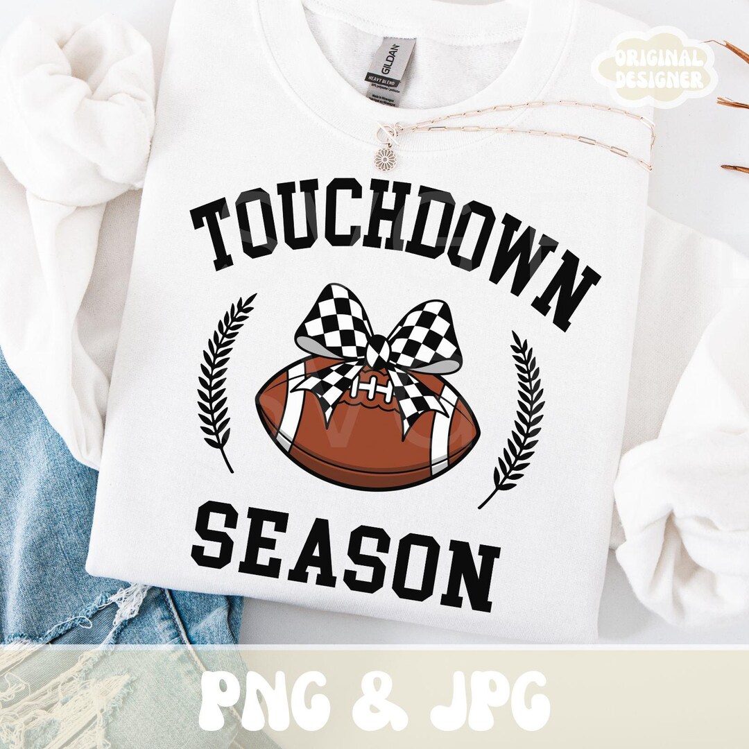 Touchdown Season PNG Shirt Design, Cute Coquette Checkered Bow Football ...
