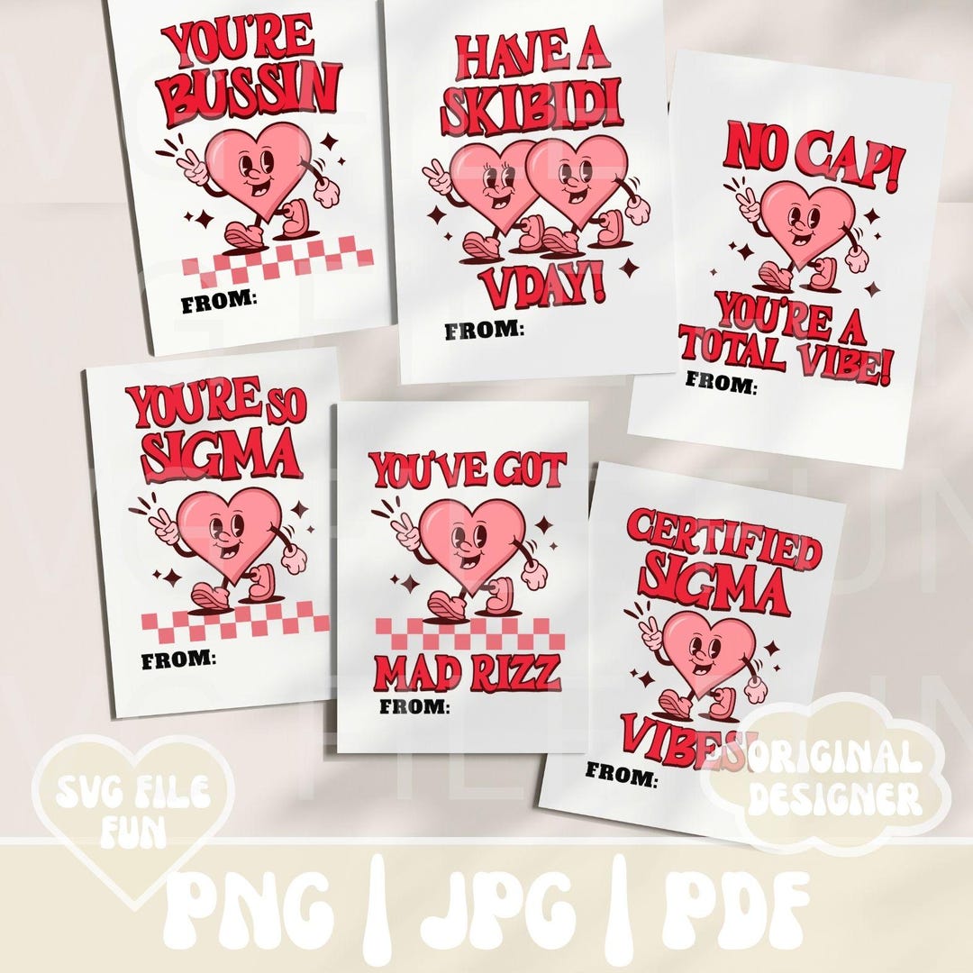 Kids Printable Valentines Cards, Funny Retro Slang School Classroom ...