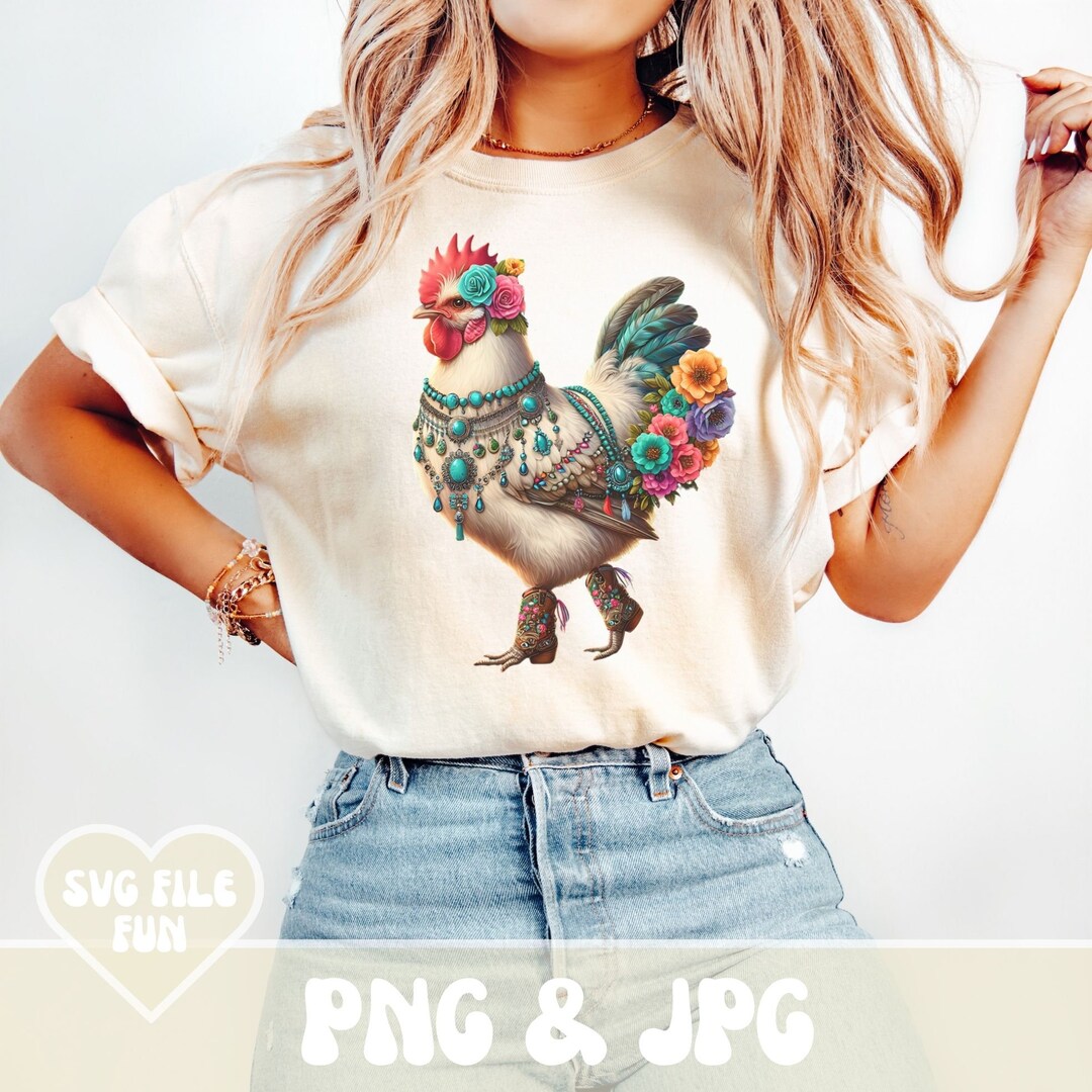Funny Chicken PNG, Cute Chicken PNG Turquoise Boho Chicken PNG, Crazy ...
