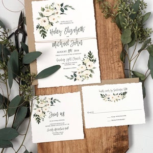 Rustic Greenery Floral Wedding Invitations With Deckled Edges - Etsy